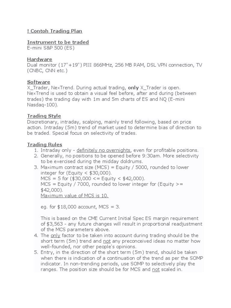 Contoh Trading Plan | PDF | Day Trading | Stocks