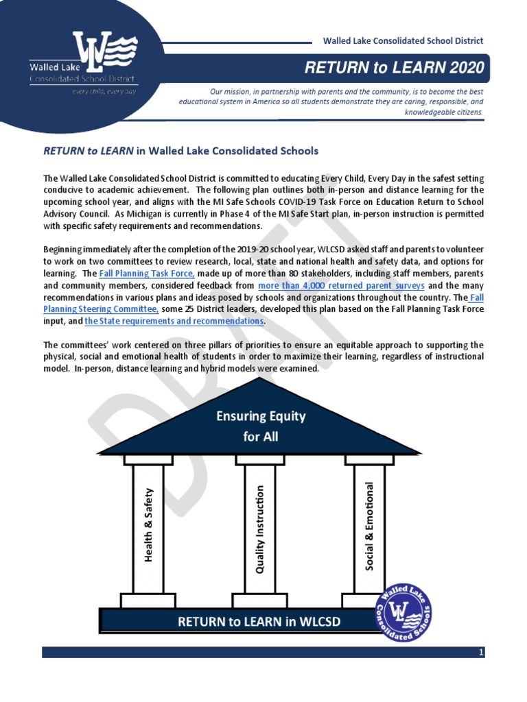Walled Lake Schools Return To Learn 2020 Plan | PDF | Special Education ...