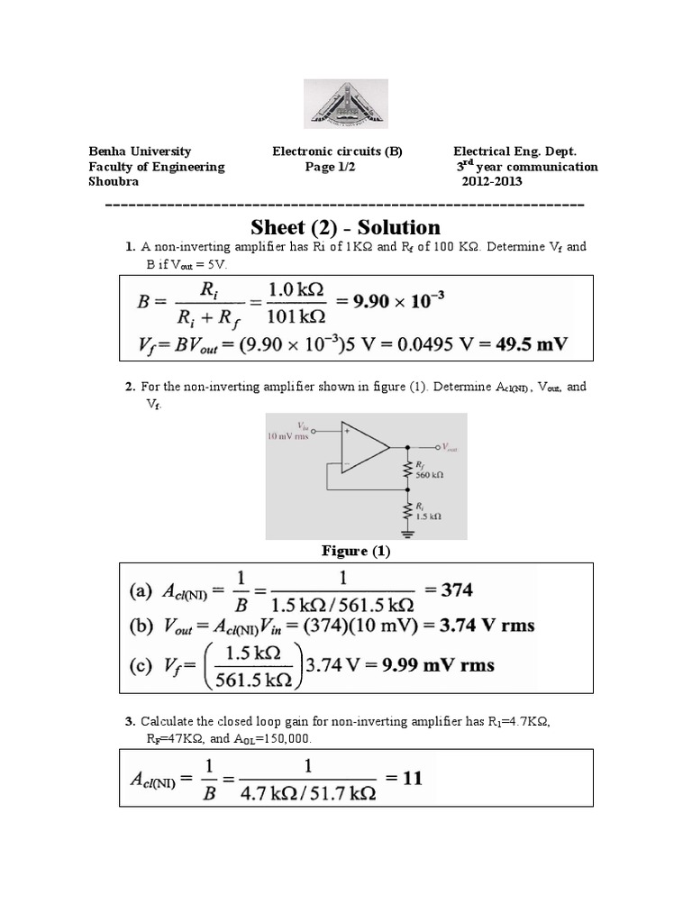Sheet2 Solution PDF | Download Free PDF | Operational Amplifier | Analog Circuits