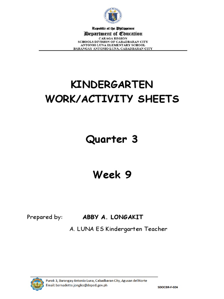 A.LUNA ES Kinder-Activity-Worksheets Q3-WEEK9 FINAL | PDF