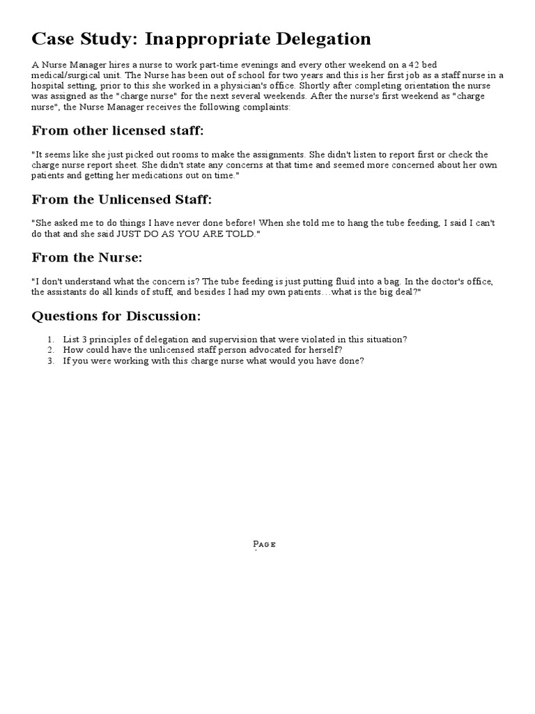 Case Study Delegation | PDF | Supervisor | Nursing