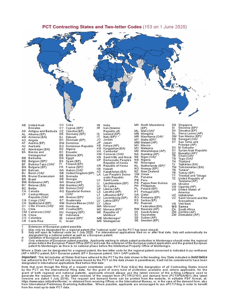 PCT Contracting States and Two-Letter Codes: (153 On 1 June 2020) | PDF ...