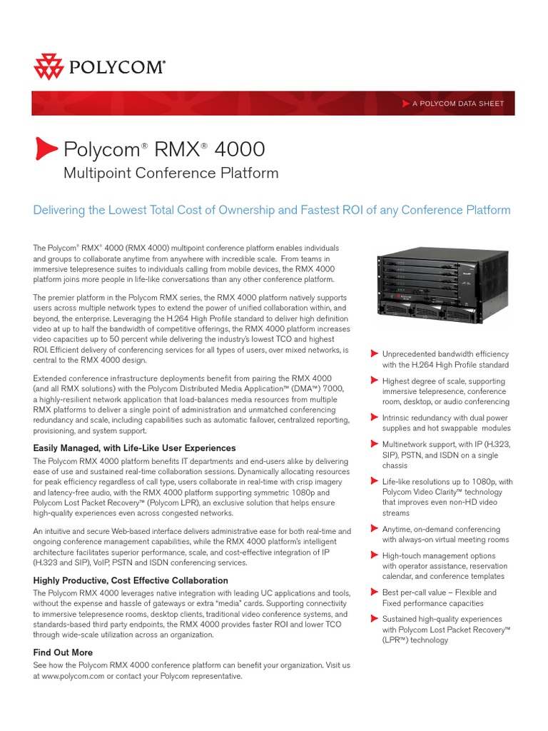 Polycom RMX 4000: Multipoint Conference Platform | PDF | Videotelephony | Digital Technology