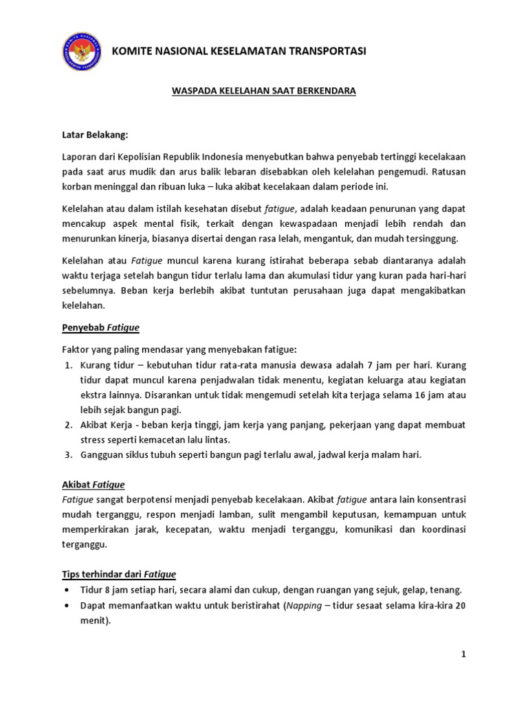 Waspada Fatigue Saat Berkendara | PDF