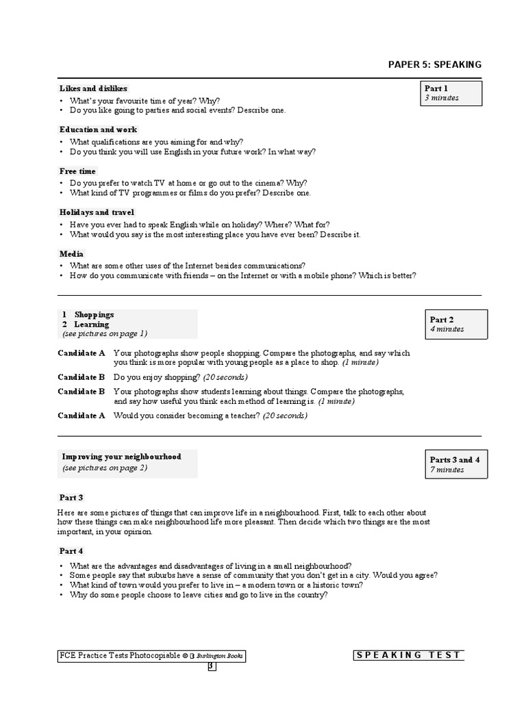 FCE Test 3 SpeakingNotes | PDF | Behavior Modification | Cognition