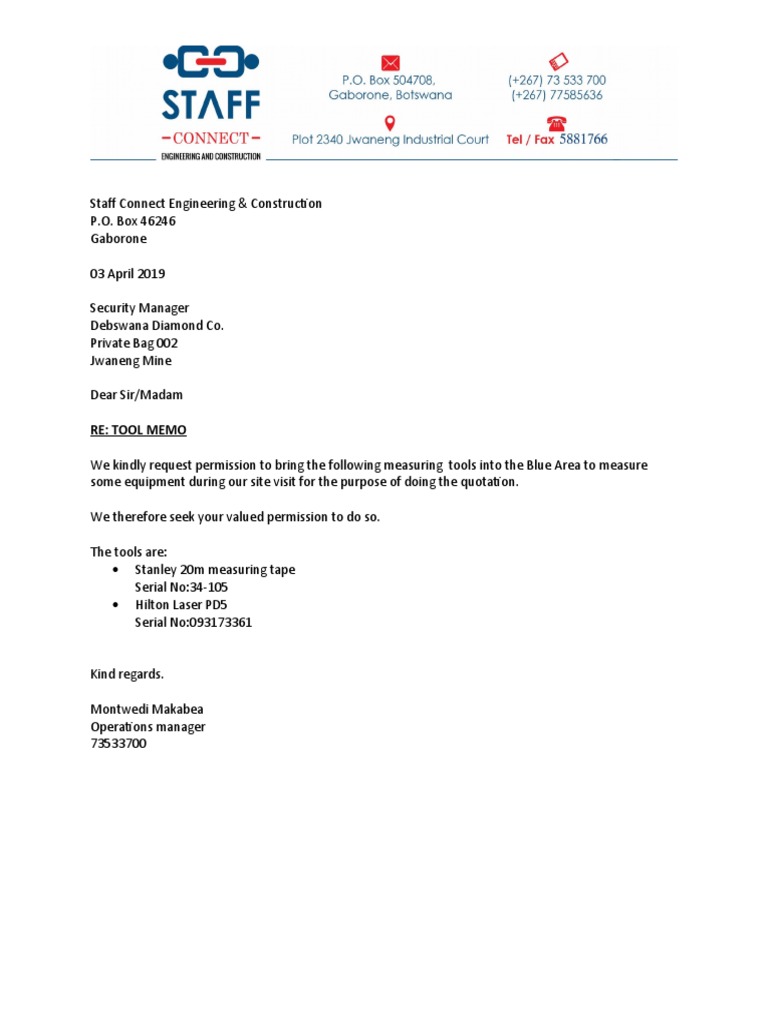 Tool Memo Request for Site Visit | PDF | Technology & Engineering