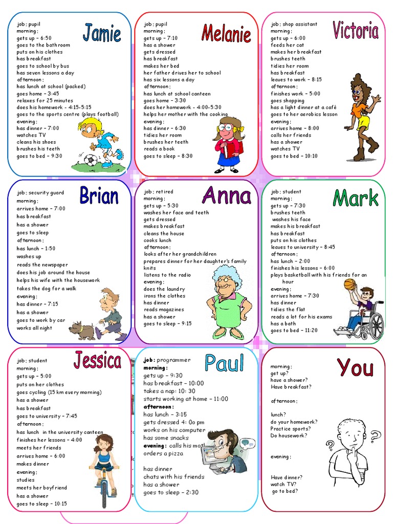 Daily Routines Speaking Cards Conversation Topics Dialogs Fun ...