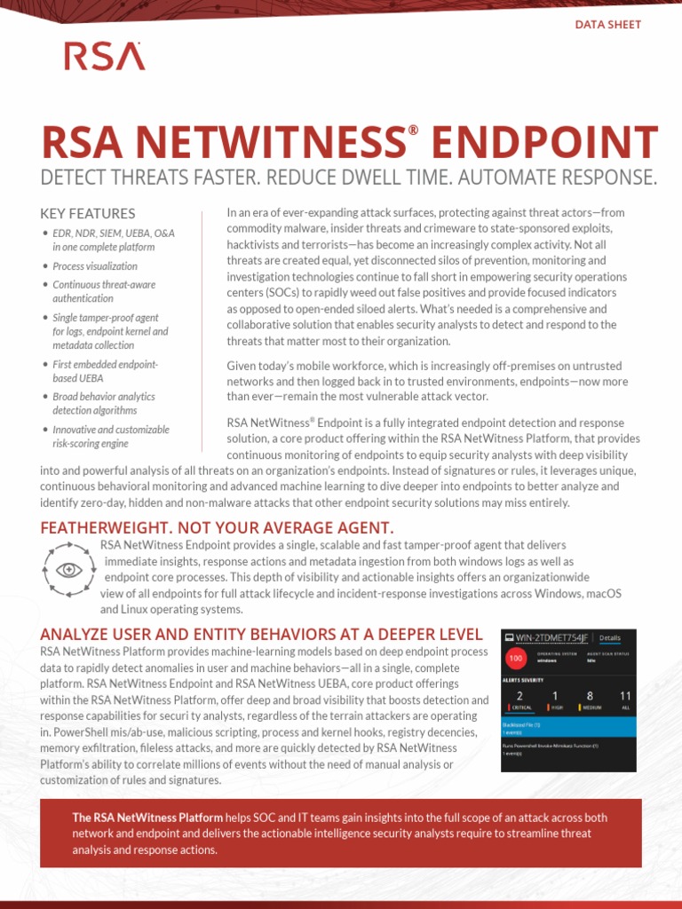 Rsa Netwitness Endpoint: Detect Threats Faster. Reduce Dwell Time ...
