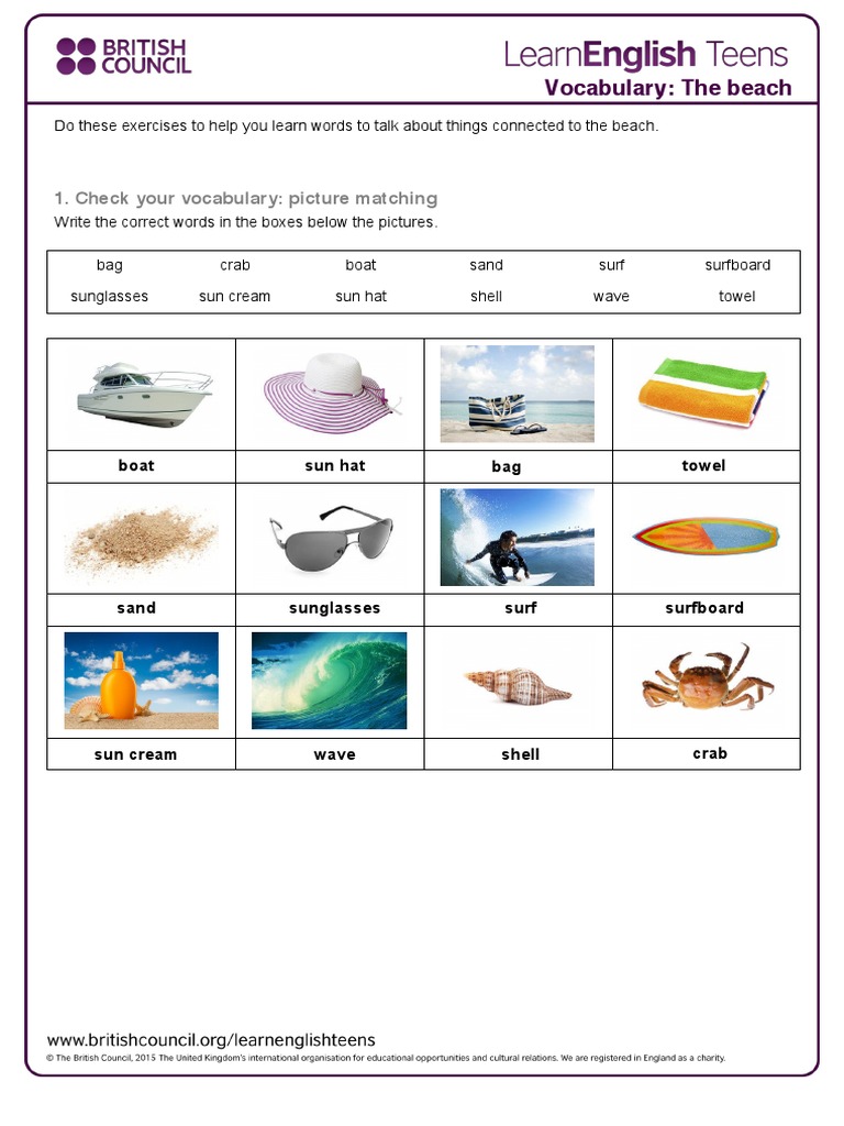 Beach Vocabulary Exercises for Year 2 | PDF