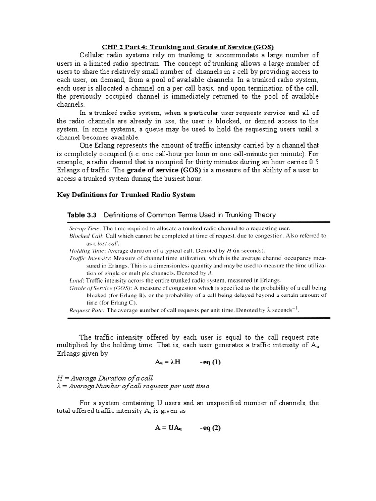 CHP 2 Part 4: Trunking and Grade of Service (GOS) | PDF | Networks ...