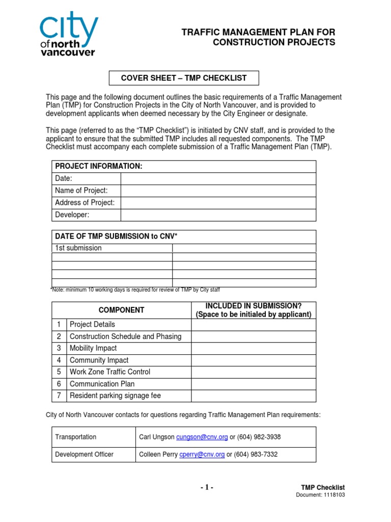 Traffic Management Plan Checklist | PDF | Parking | Traffic