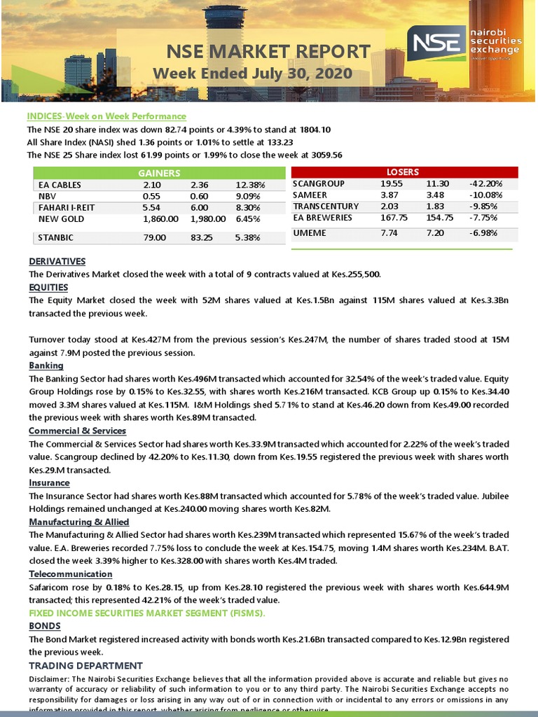 Nse Market Report: Week Ended July 30, 2020 | PDF | Bonds (Finance ...