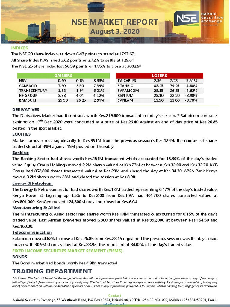 Nse Market Report: August 3, 2020 | PDF | Securities (Finance ...
