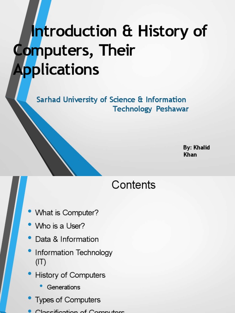 Introduction & History of Computers, Their Applications: Sarhad University of Science ...