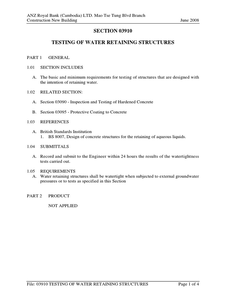 Testing of Water Retaining Structures | PDF | Rain | Water
