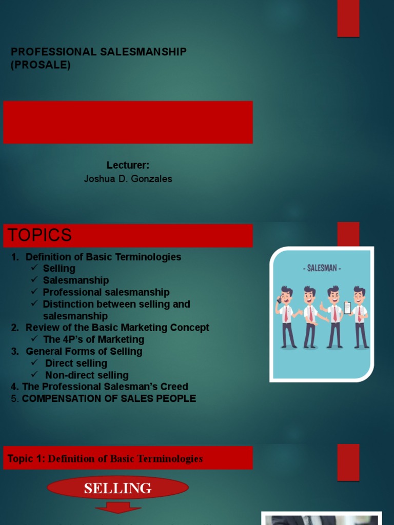 Professional Salesmanship (Prosale) : Lesson 1: Salesmanship: Its ...