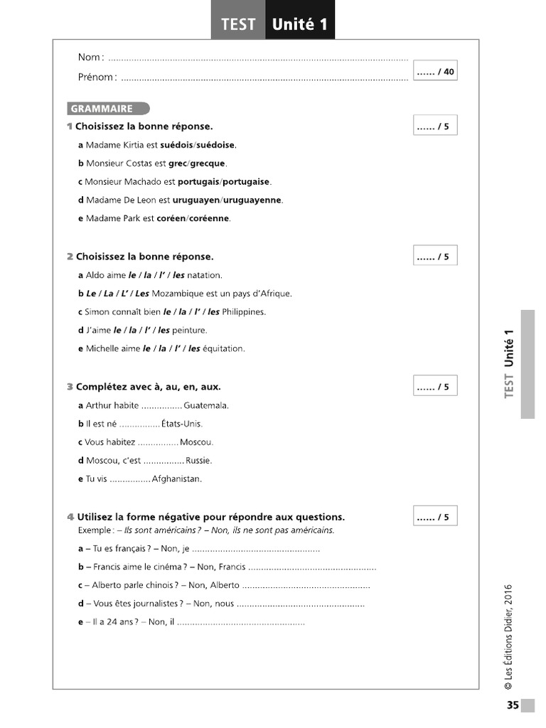 Test Unité 1 PDF | PDF