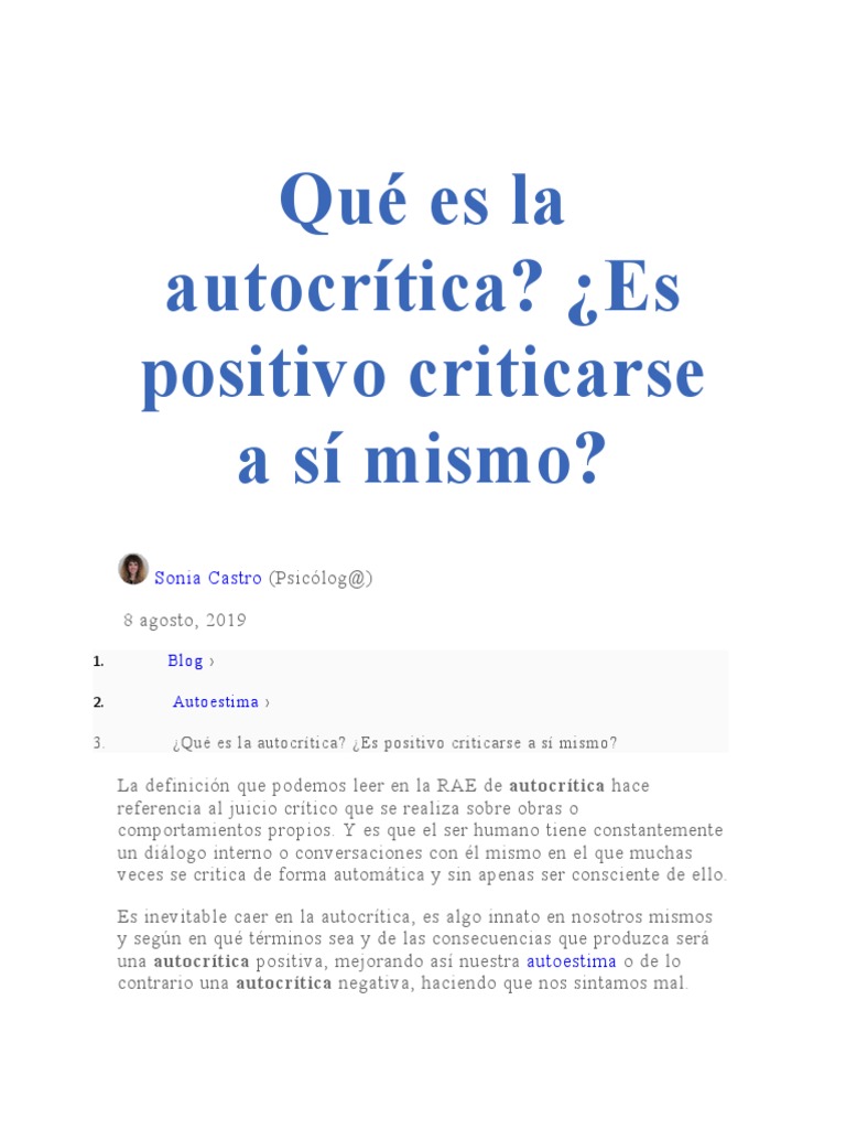 Autocrítica: Definición y Ejemplos | PDF