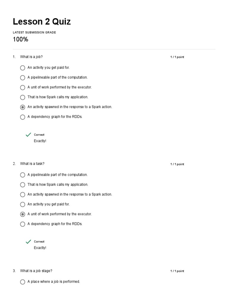 Lesson 2 Quiz - Coursera | PDF | Apache Spark | Computer Science