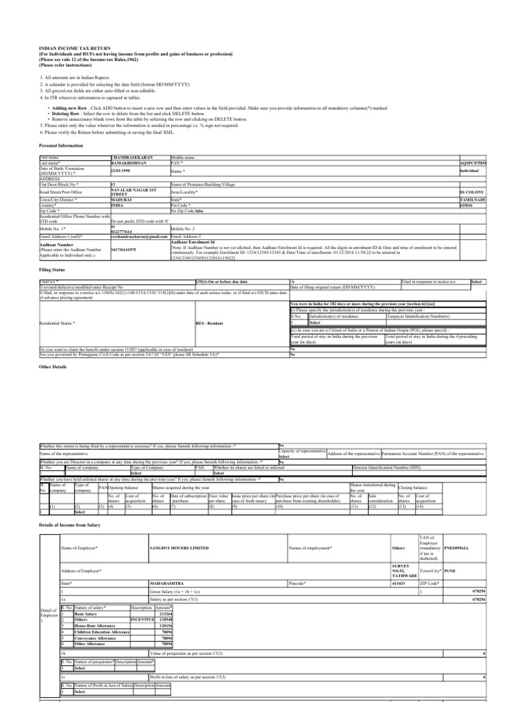 ITR-2 Form Guidelines and Example | PDF | Tax Deduction | Capital Gains Tax