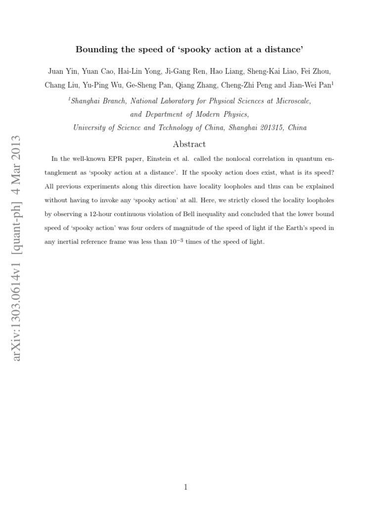 Spooky Action at A Distance' | PDF | Quantum Entanglement | Scientific ...