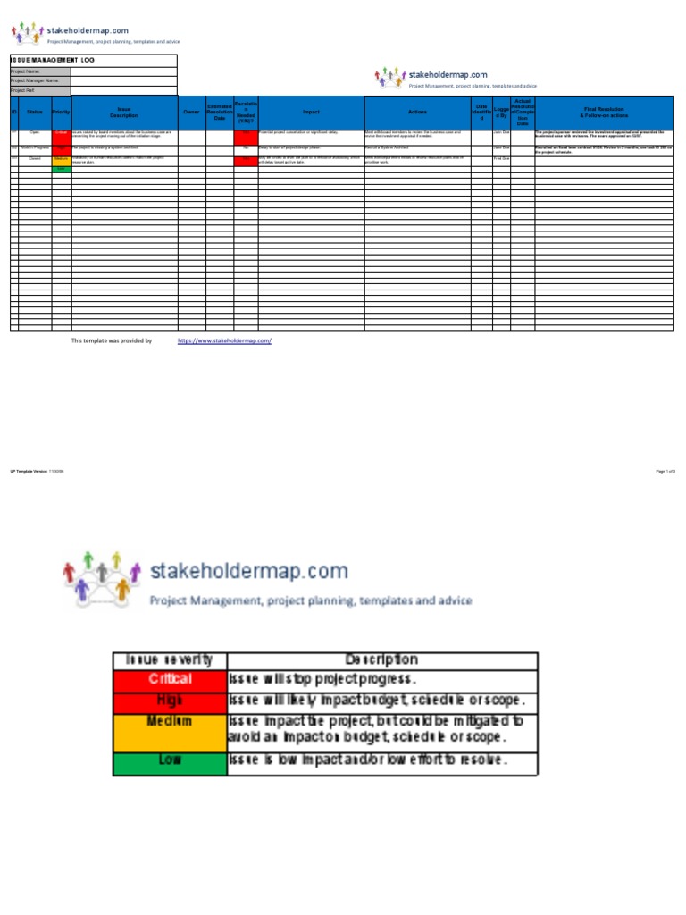 Issue Management Log: Project Management, Project Planning, Templates ...