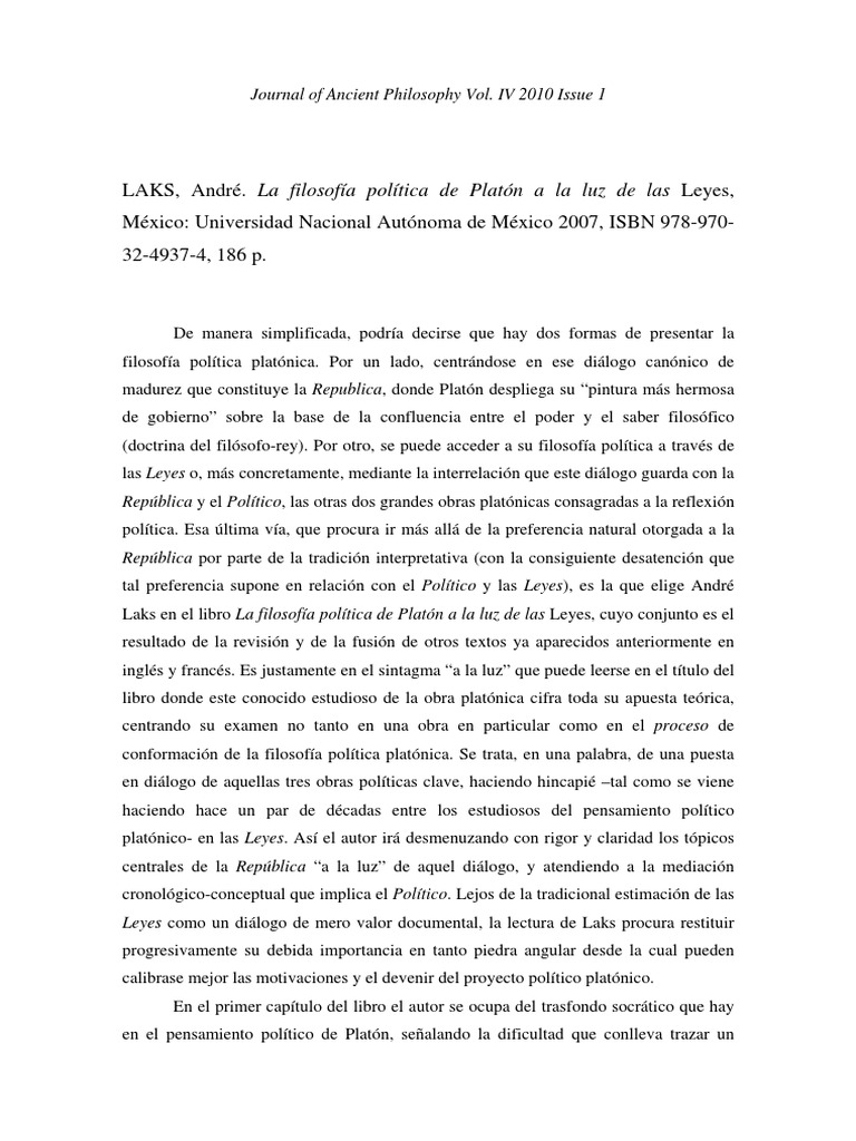 3 Lucas Suarez, Uba. André Laks PDF | PDF | Platón | República