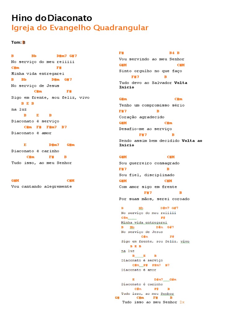 Cifra Club - Igreja Do Evangelho Quadrangular - Hino Do Diaconato PDF | PDF