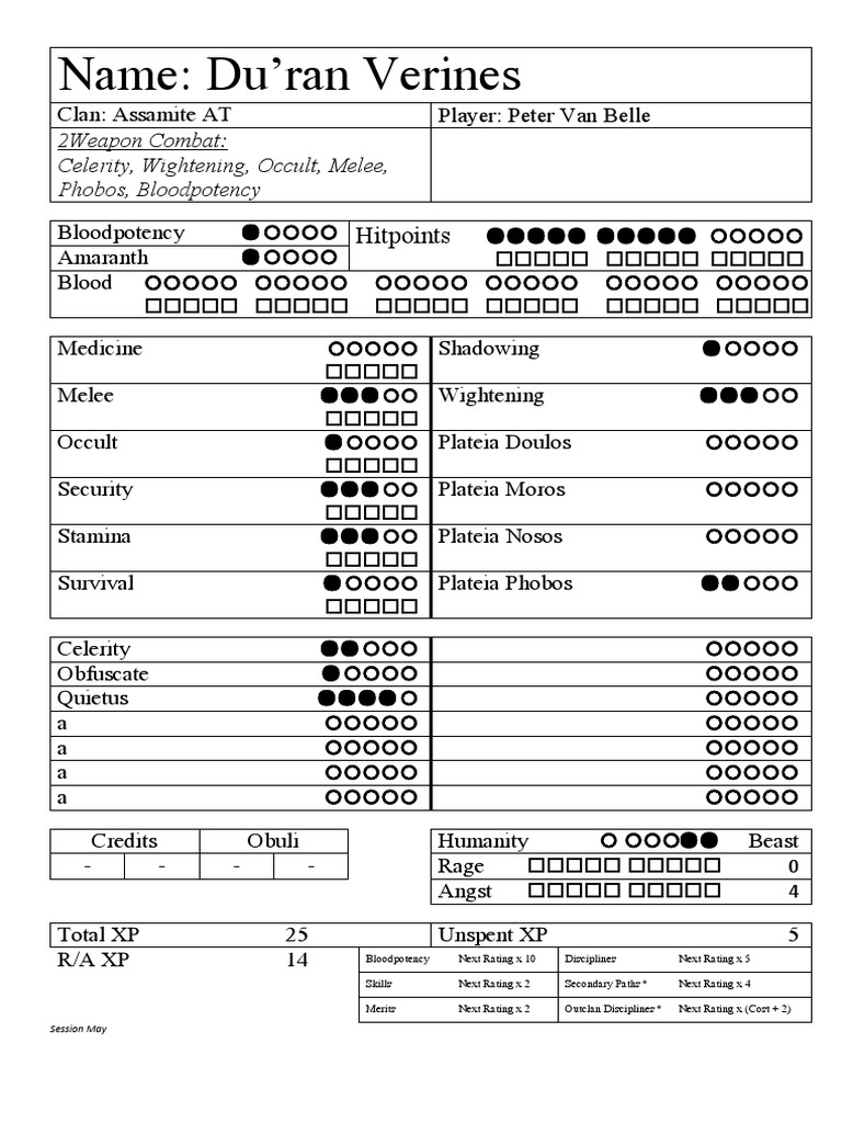Assamite Vampire Character Sheet | PDF