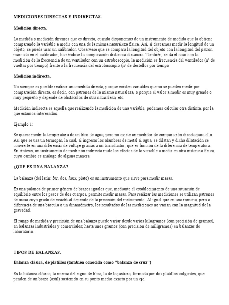 FISICA 1 - Mediciones Directas e Indirectas | PDF | Balanza | Medición