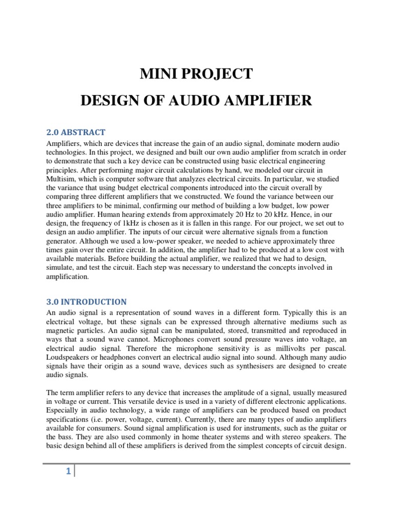 Designing An Audio Amplifier | PDF | Amplifier | Bipolar Junction ...