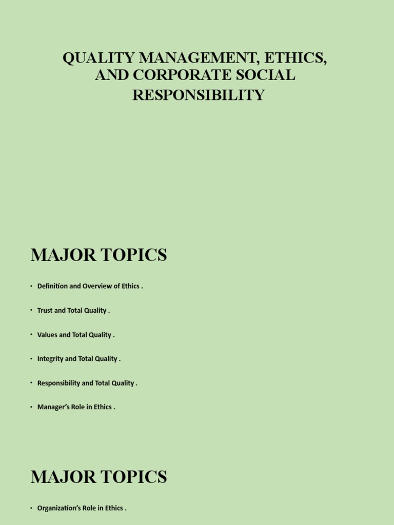 Quality Management, Ethics, and Corporate Social Responsibility | PDF ...