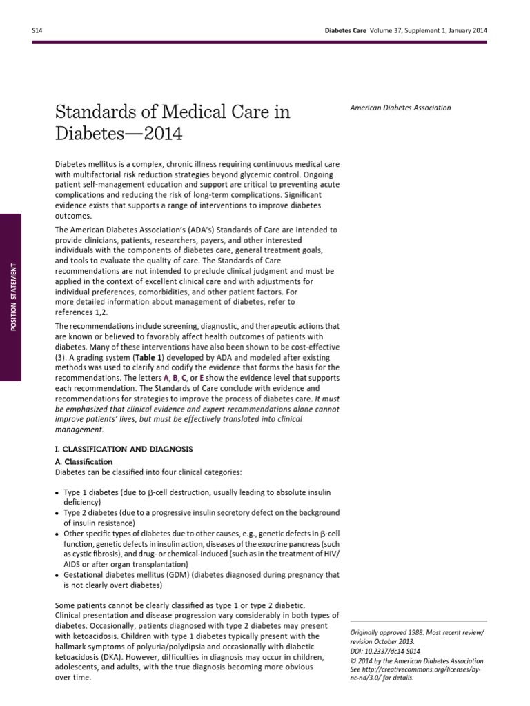 ADA 2014 - Standards of Medical Care in Diabetes | PDF | Prediabetes ...