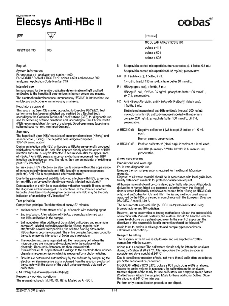 Elecsys Anti-Hbc Ii: B) Who International Units | PDF | Hepatitis B ...