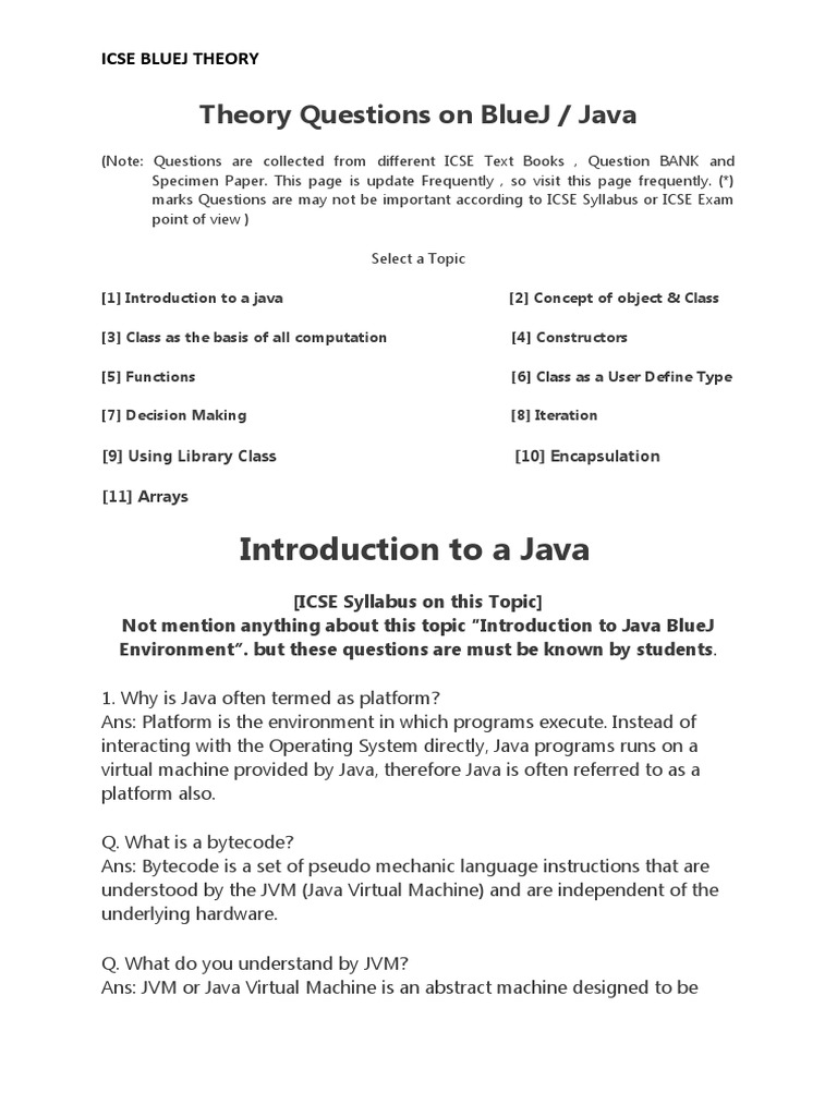 ICSE Theory Questions On BlueJ | PDF | Object Oriented Programming ...