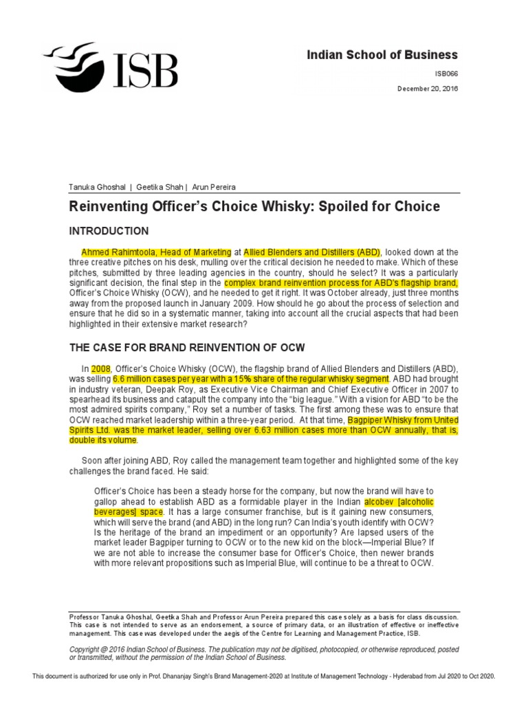 Reinventing Officer's Choice Whisky PDF | PDF | Brand | Marketing