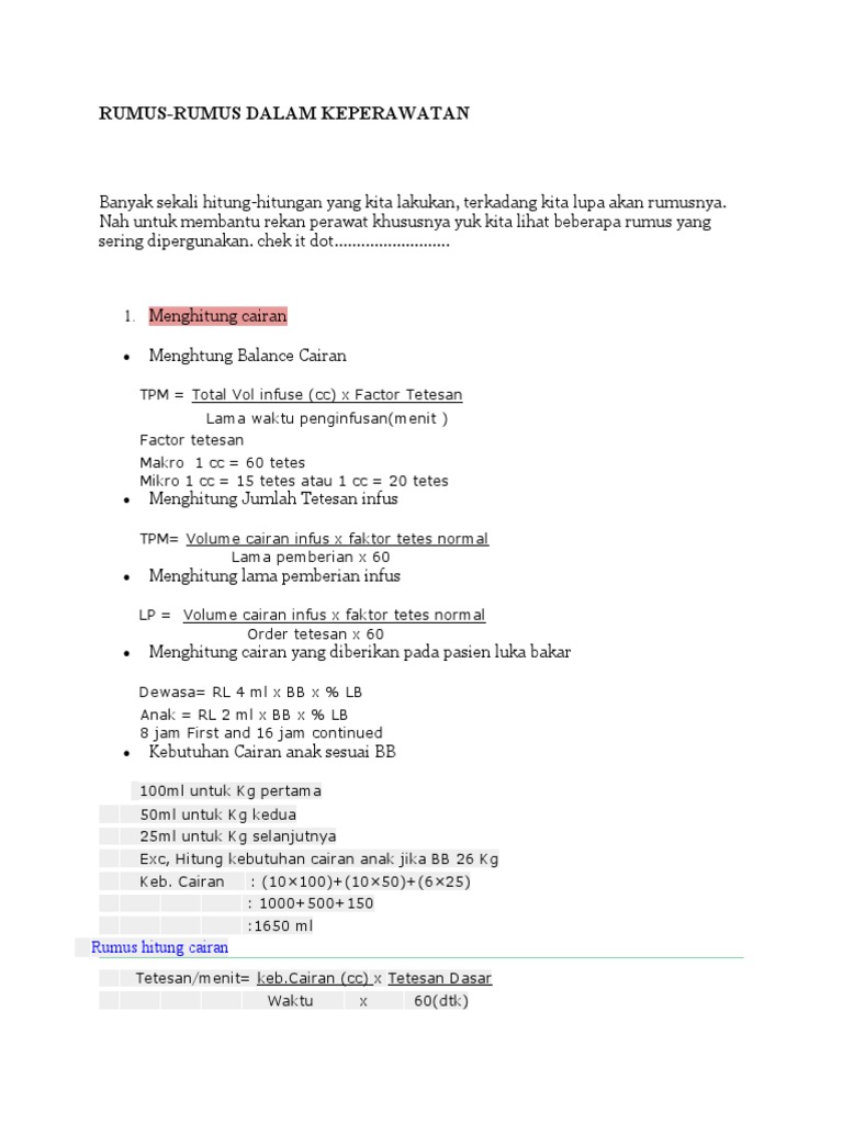 Rumus Dasar Keperawatan dan Obat | PDF | Kesehatan Holistik | Sains ...