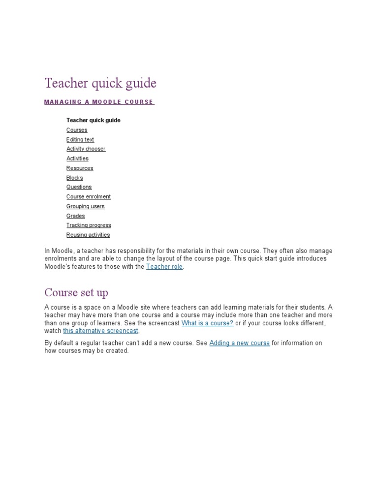 Teacher Quick Guide | Download Free PDF | Moodle | Learning