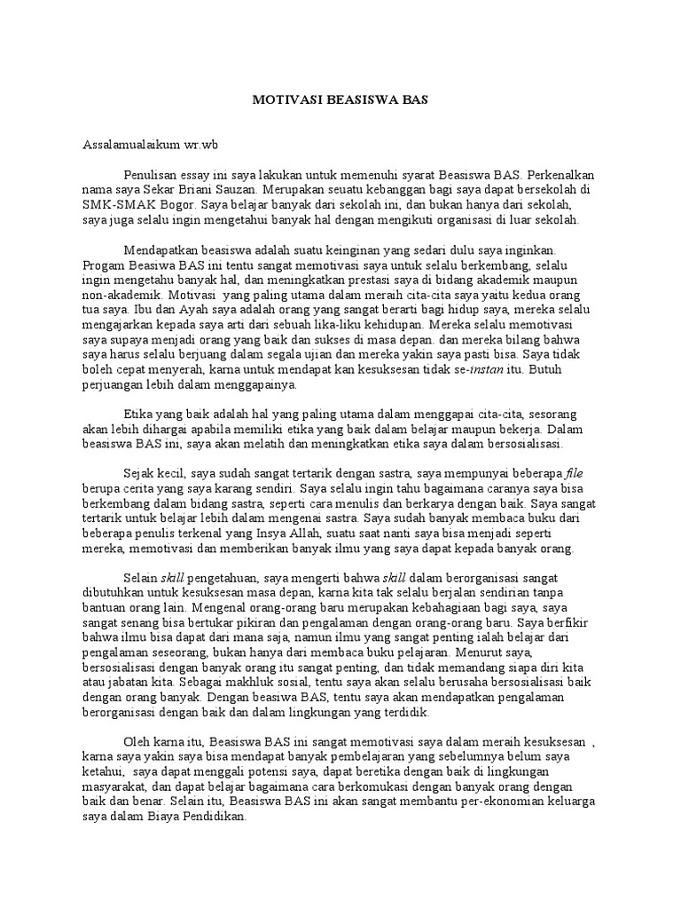 Contoh Esai Beasiswa | PDF