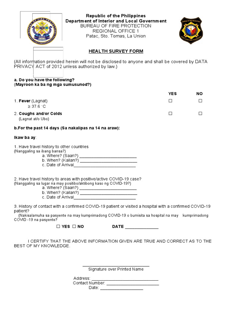 Health Survey Form | PDF