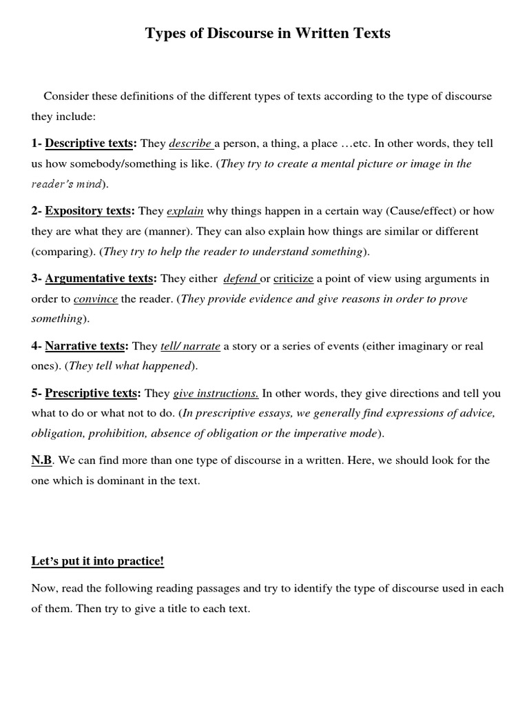 Practice Types of Discourse | PDF