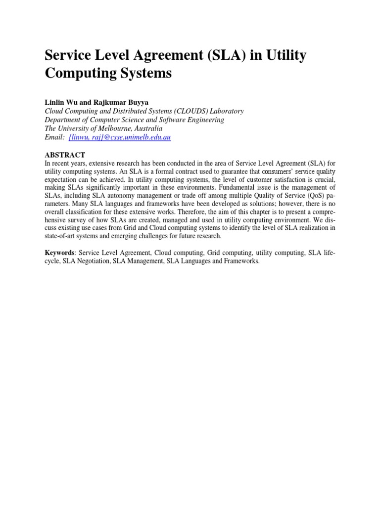 Service Level Agreement (SLA) in Utility Computing Systems | PDF ...