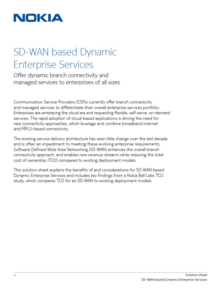Nokia SD-WAN Based Dynamic Enterprise Services Solution Sheet EN | PDF ...