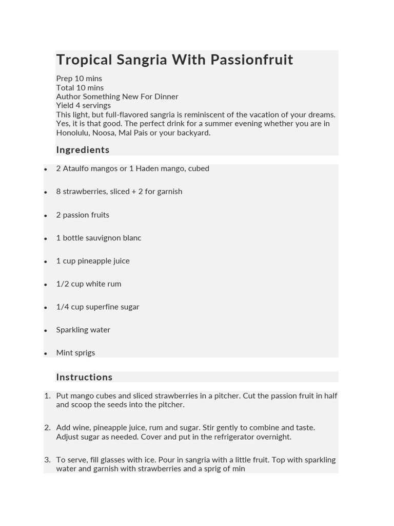 Tropical Sangria With Passionfruit | PDF