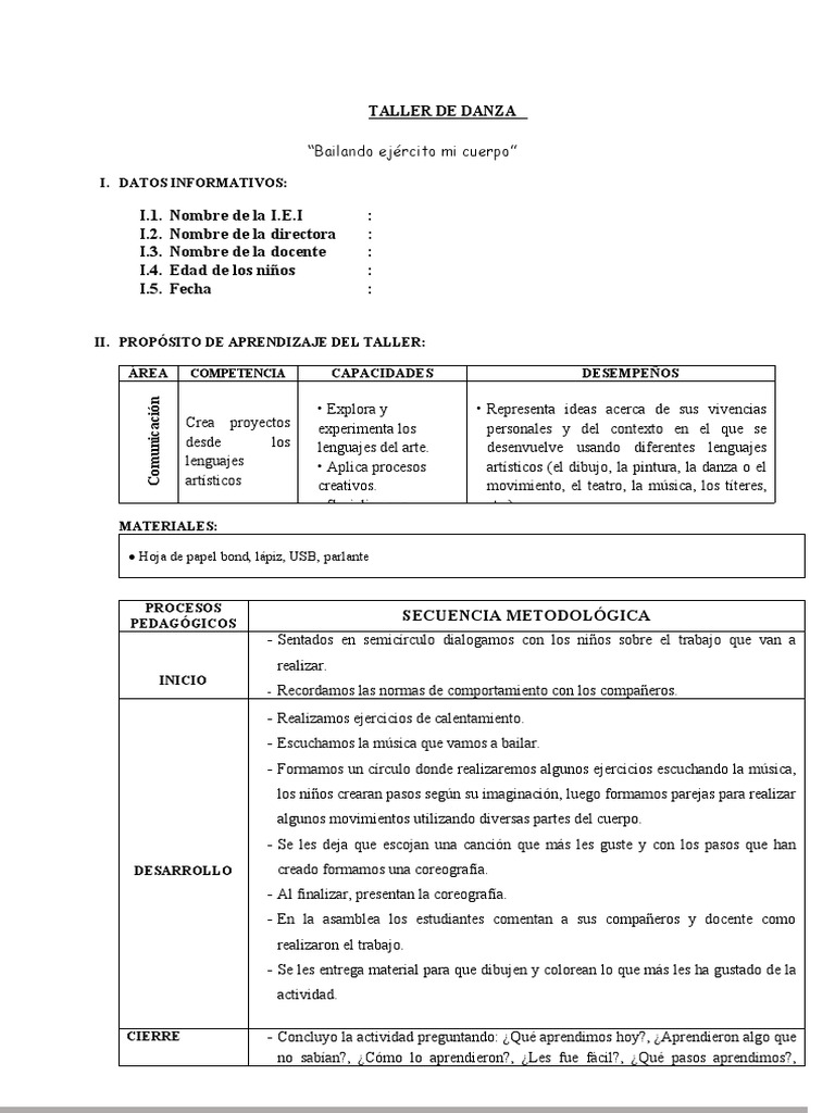Taller de Danza | PDF | Bailes | Aprendizaje