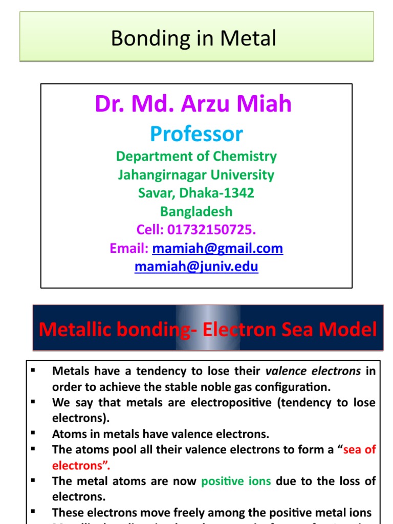 Metallic Bonding - Electron Sea Model | PDF | Chemical Bond | Ion