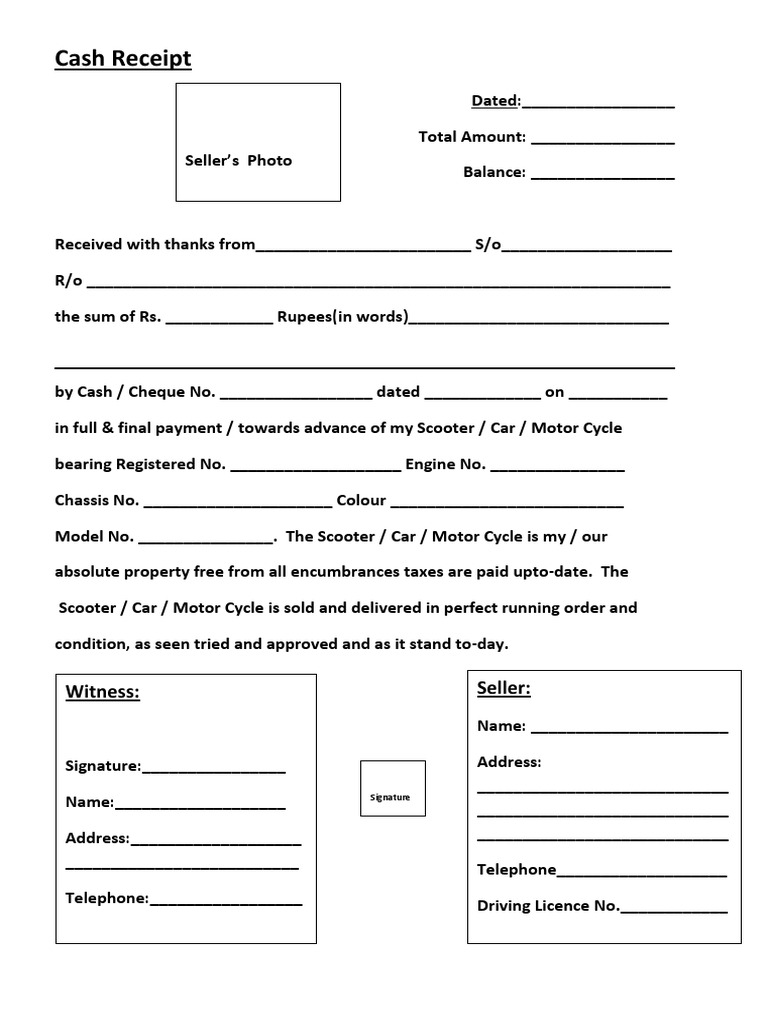Cash Receipt: Witness: Seller | PDF