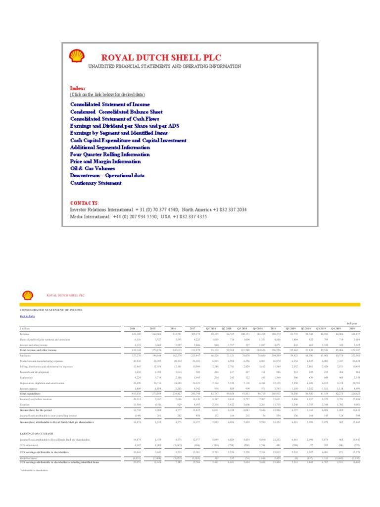 Shell 2019 Financial Statements | PDF | Earnings Per Share | Expense