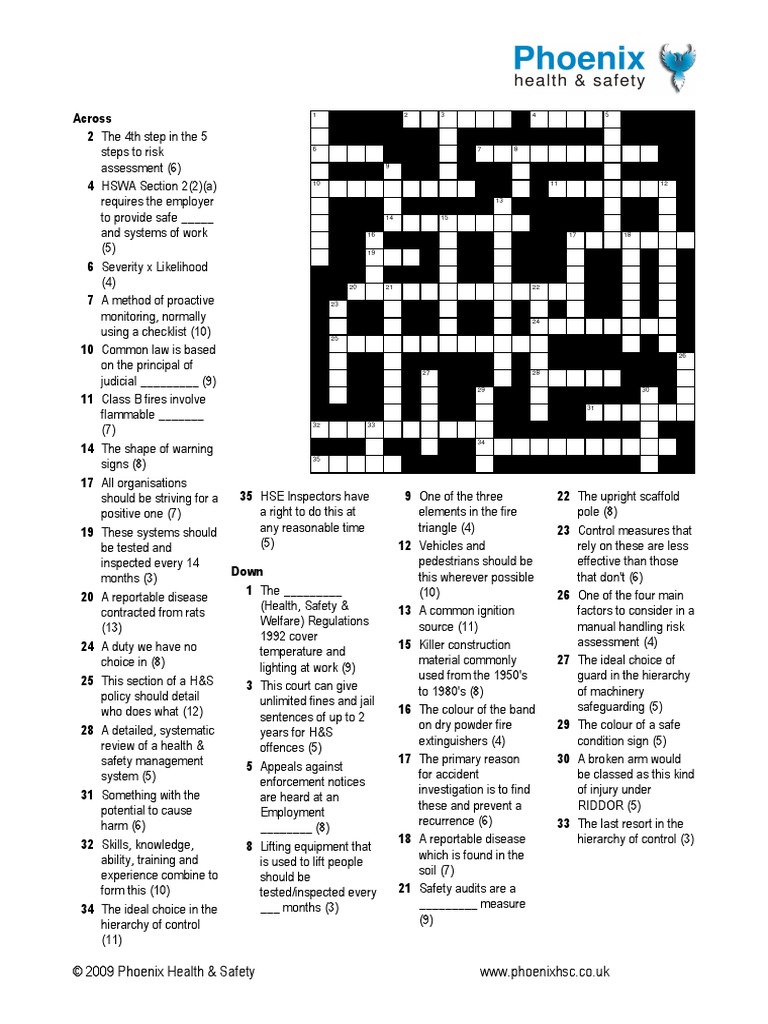 Health and Safety Crossword-1 PDF | PDF | Safety | Fires