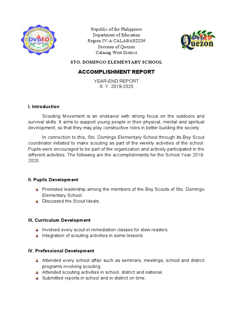 Accomplishment Report: Sto. Domingo Elementary School | PDF | Career ...